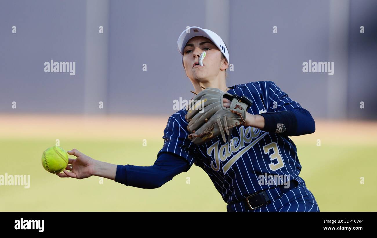 Georgia Tech's Holly Medina (3) throws the ball to first base during an ...