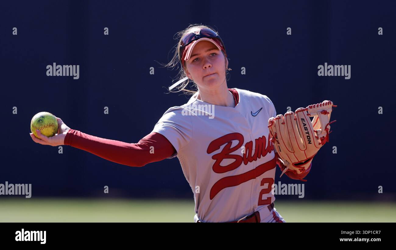 Alabama's Gerritt Griggs (2) throws the ball during an NCAA softball ...