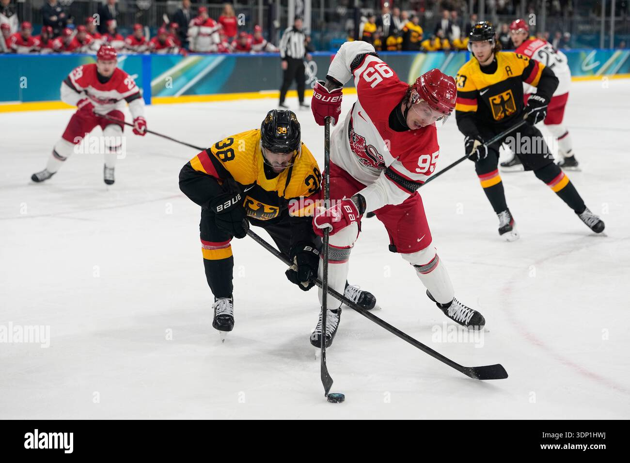 Germany's Fabio Wagner (38), left, challenges Denmark's Nick Olesen (95 ...