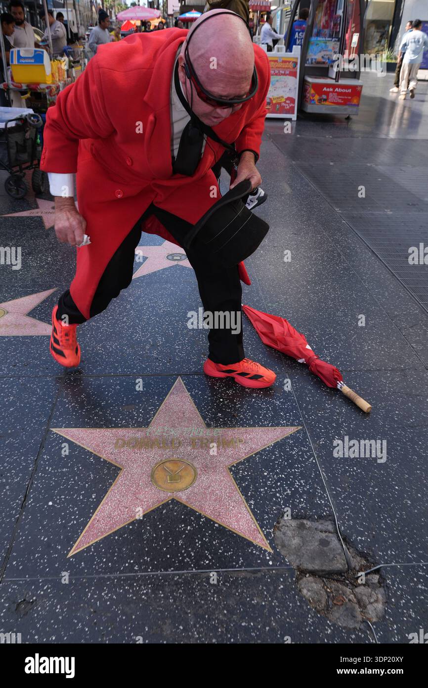 Gregg Donovan, an actor, tries to clean up the defaced Walk of Fame ...