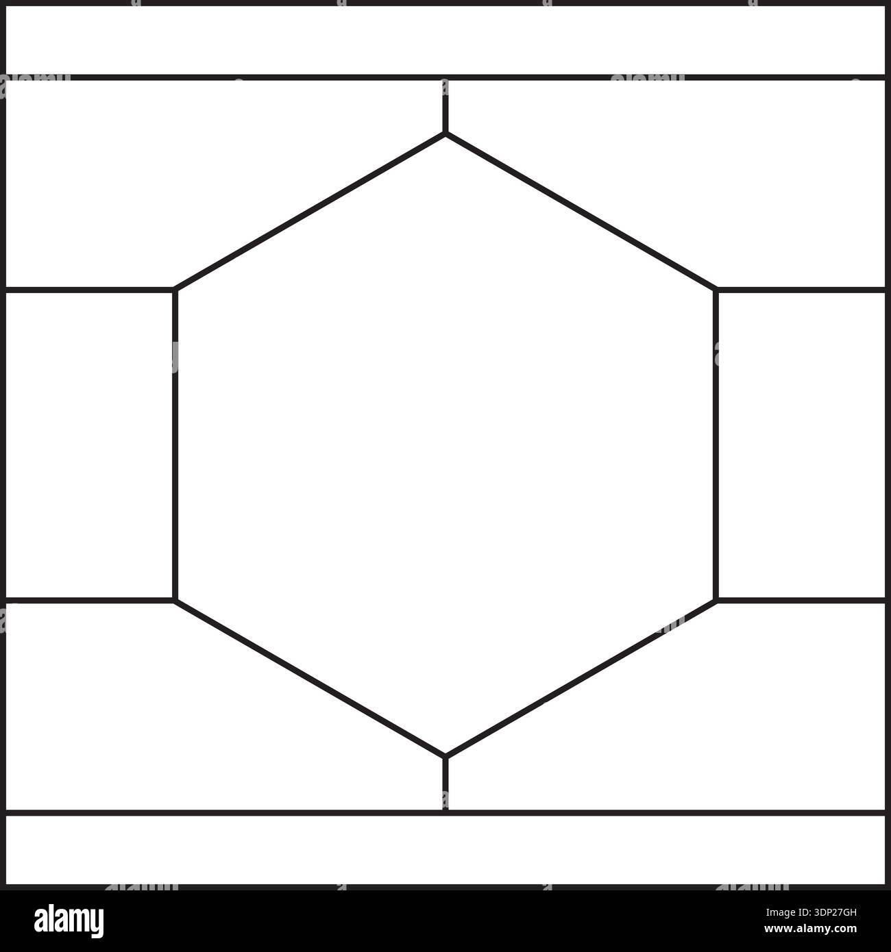 Square grid layout with a 6-sided polygon dividing the area into six ...