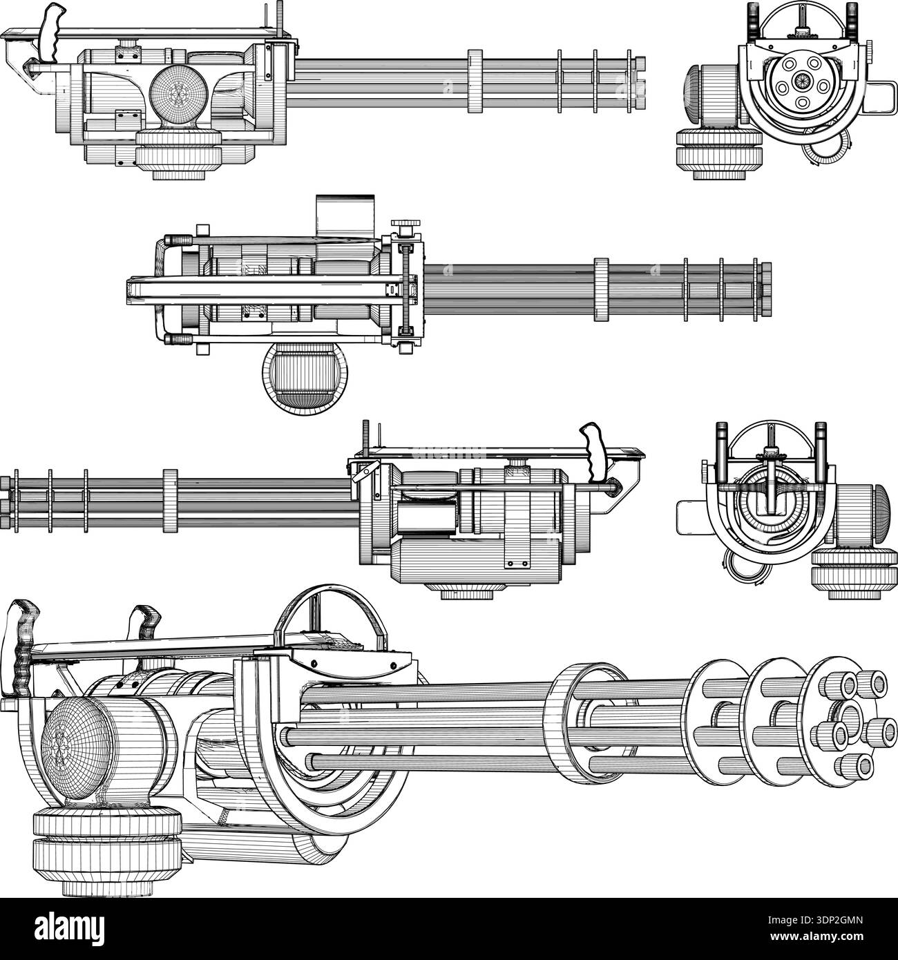 Five-Barrel Gatling Style Machine Gun Vector. A Powerful Rapid-Fire ...