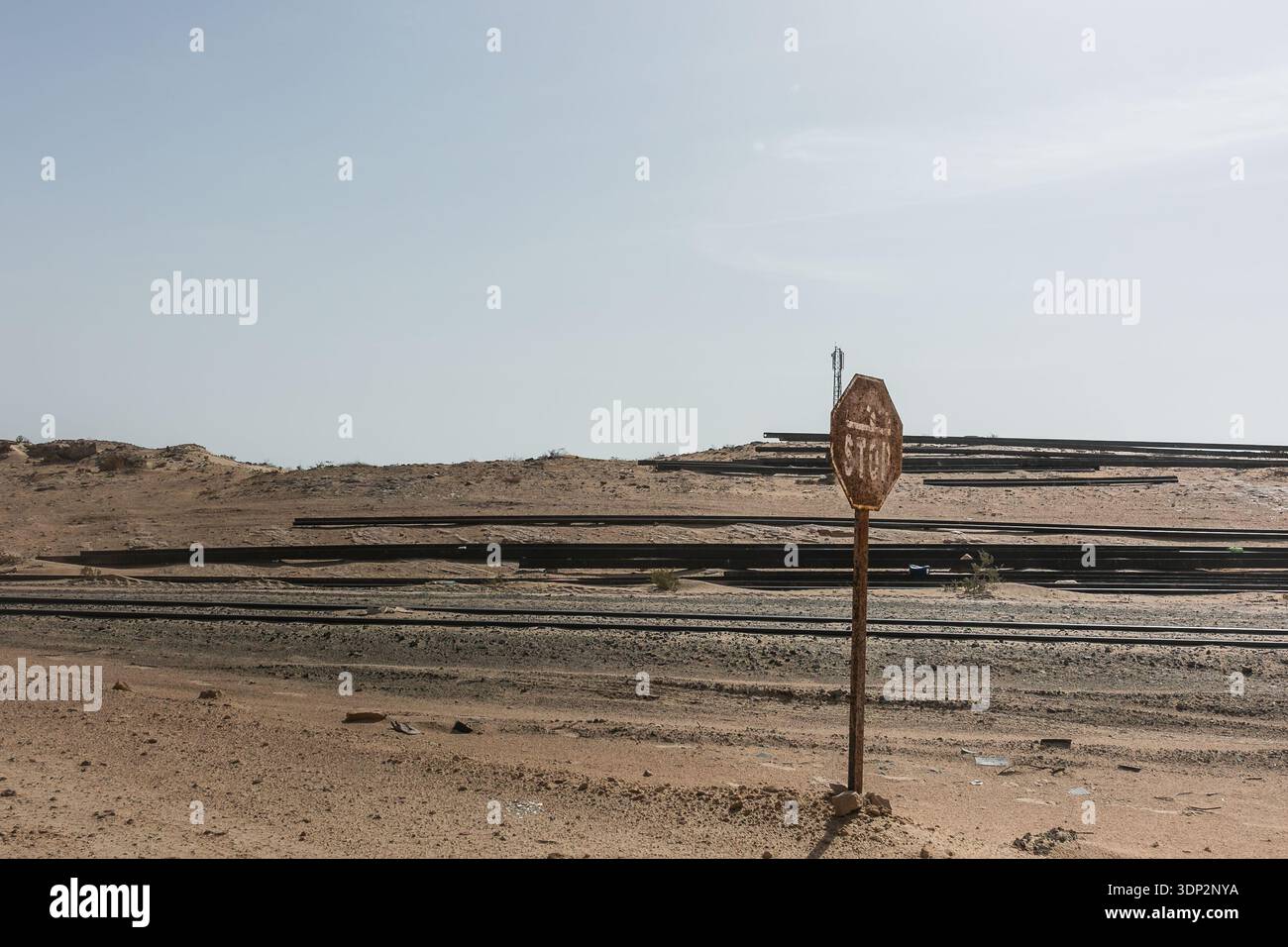 Stop Sign Along Iron Ore Railway Track in Nouadhibou, Mauritania Stock ...