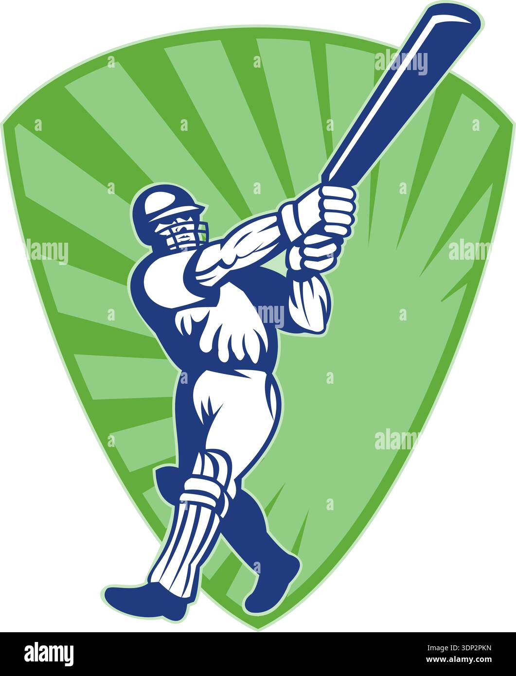 Illustration of a cricket batsman silhouette batting front view with ...