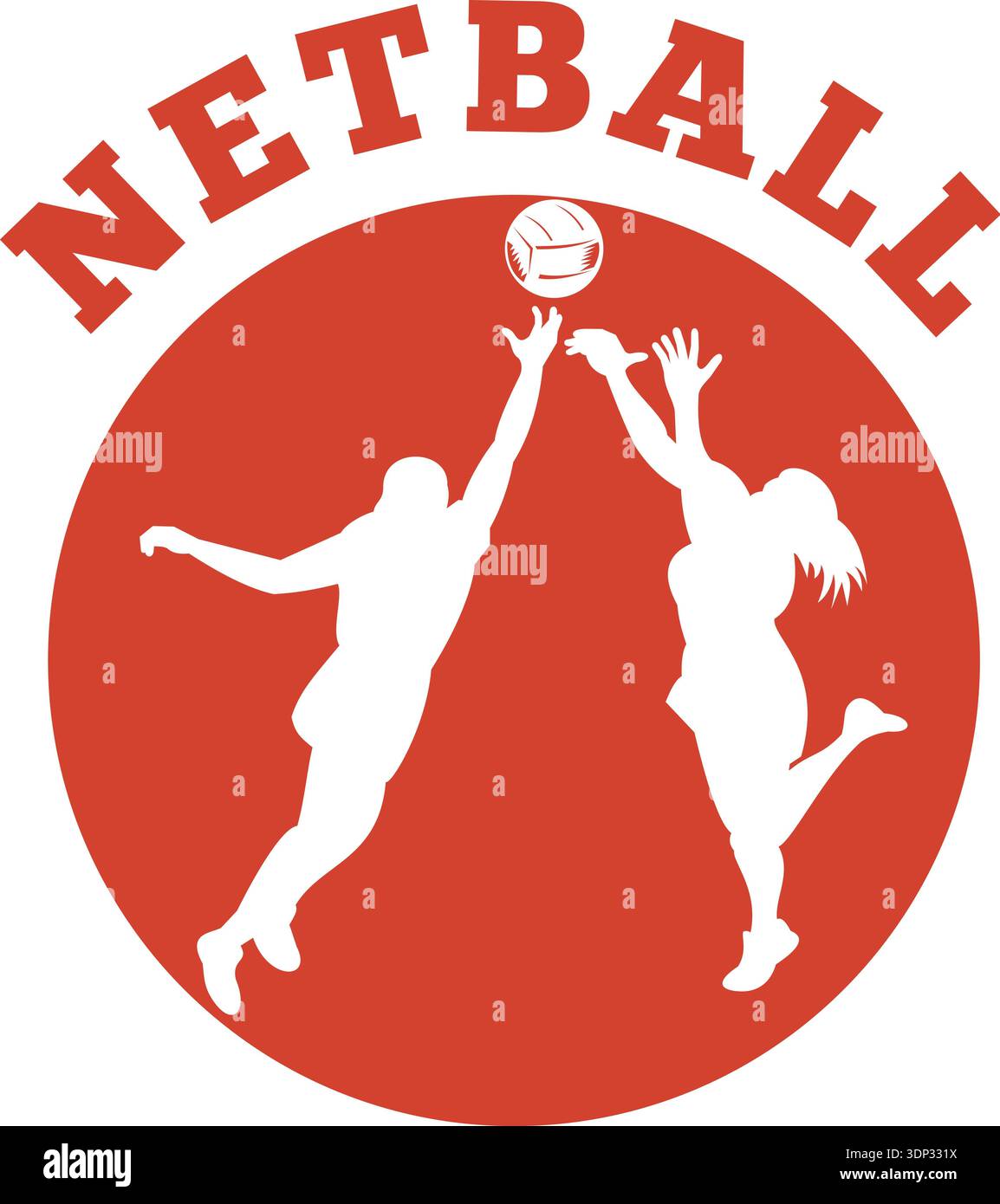 Illustration of a netball player jumping and rebounding for ball set ...
