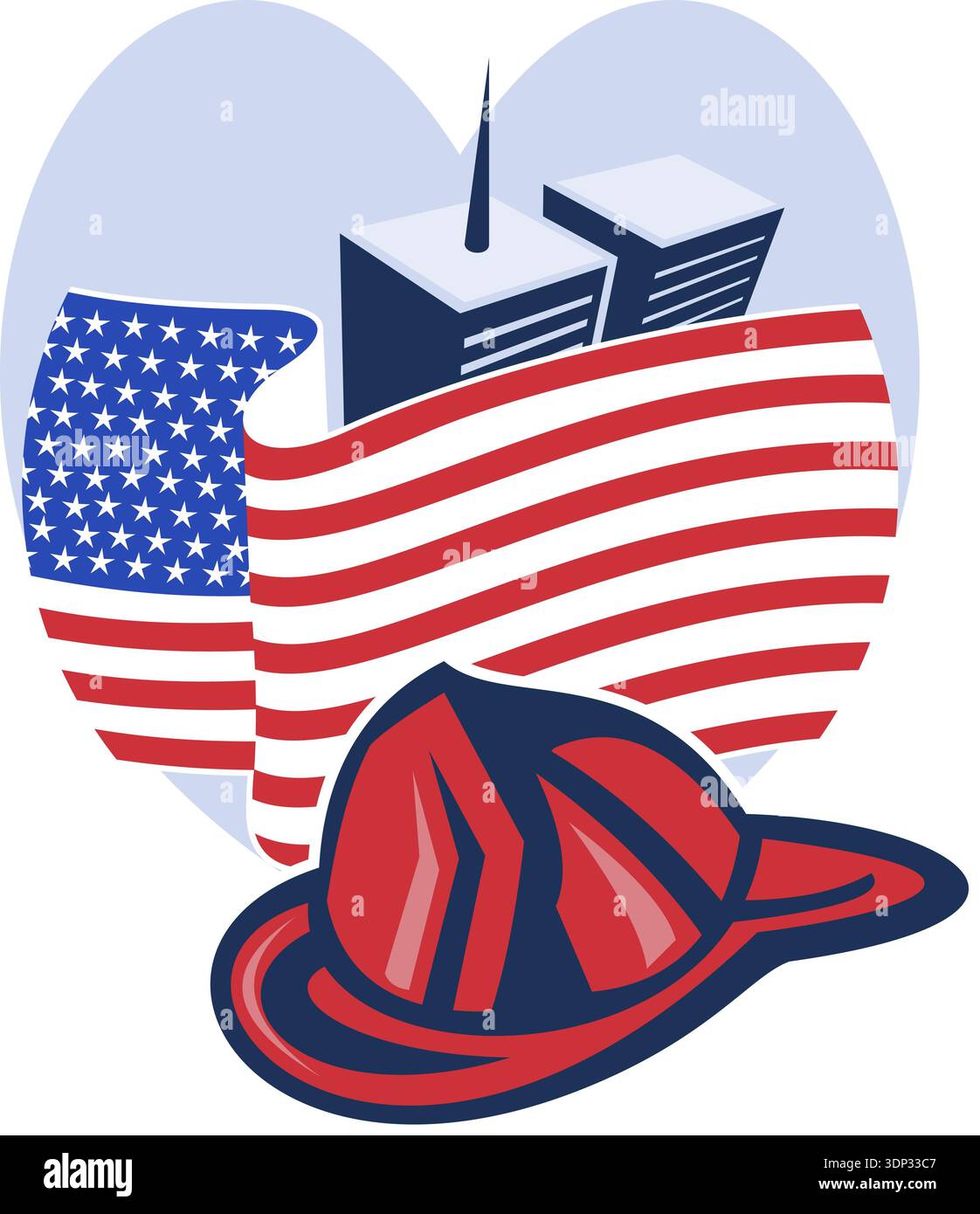 Illustration of am unfurled american flag with world trade center twin ...