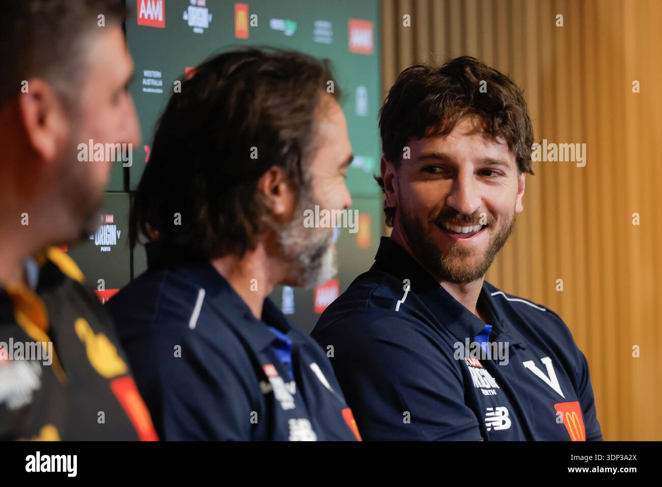 Victoria captain Marcus Bontempelli speaks during a joint AFL Origin ...