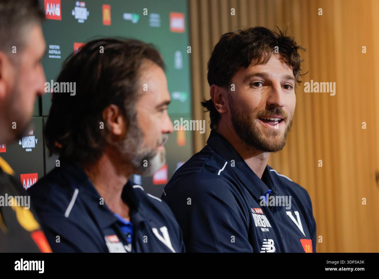 Victoria captain Marcus Bontempelli speaks during a joint AFL Origin ...