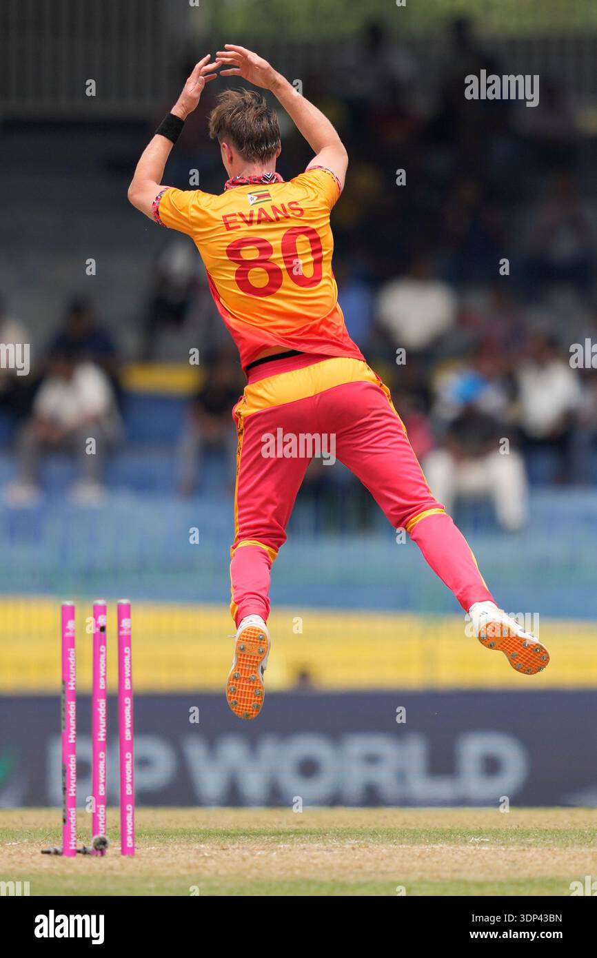 Zimbabwe's Bradley Evans celebrates the wicket of Australia's captain ...