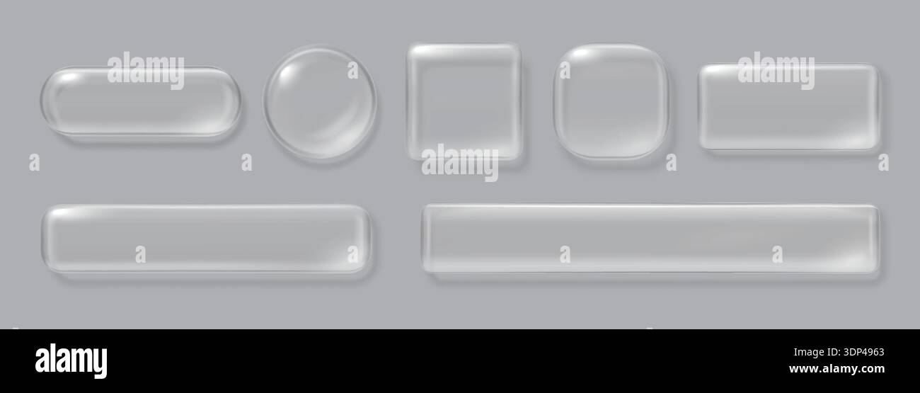 Liquid glass 3d buttons. Realistic transparent glassmorphism UI panel ...