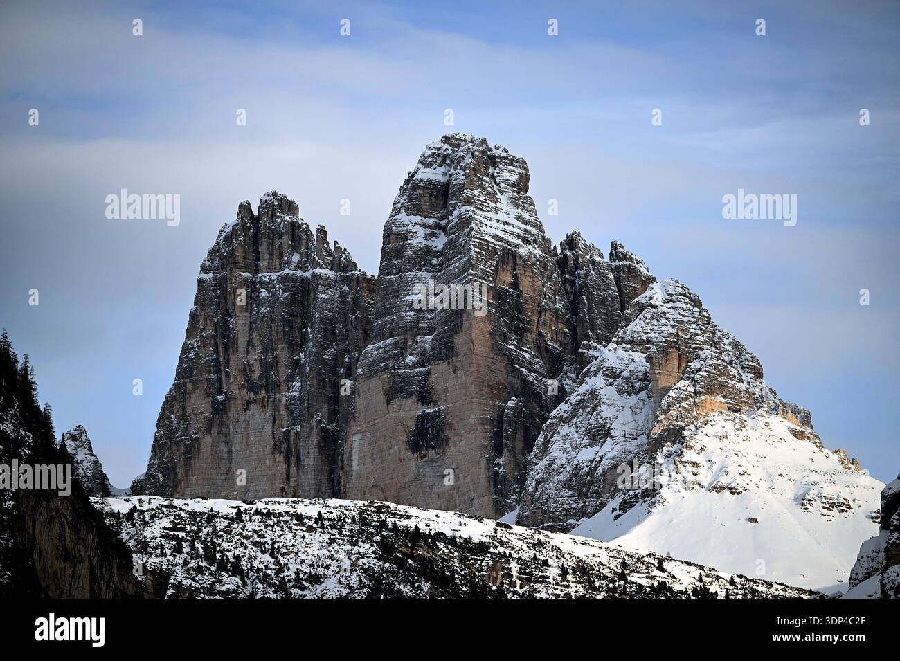 View of The Three Peaks 'Tre Cime di Lavardo' Dolomite mountain ranges ...
