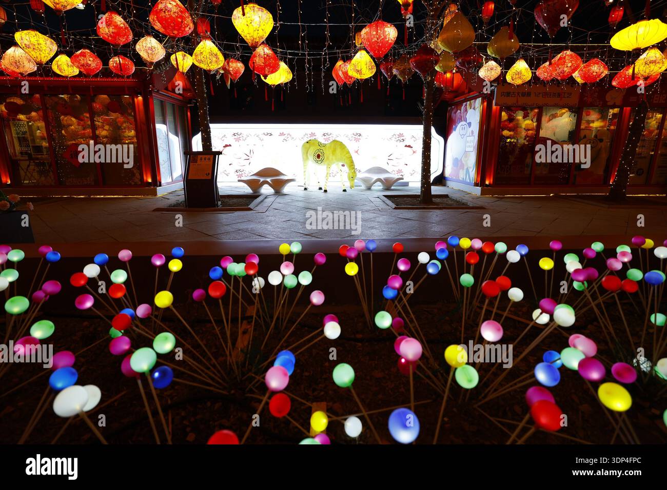 Visitors admire lanterns at Tongqing Street in the Summer Palace in ...