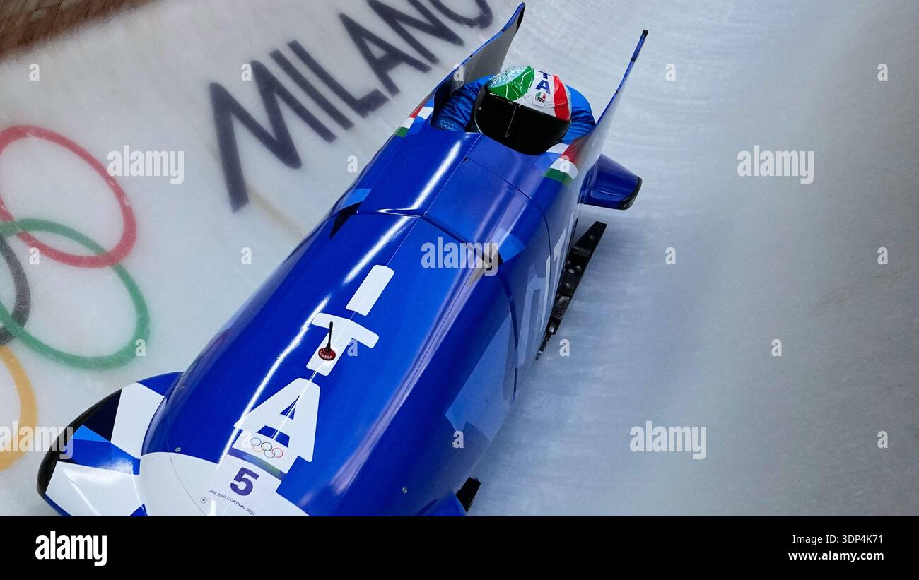 Italy's Patrick Baumgartner slides down the track during a two man ...