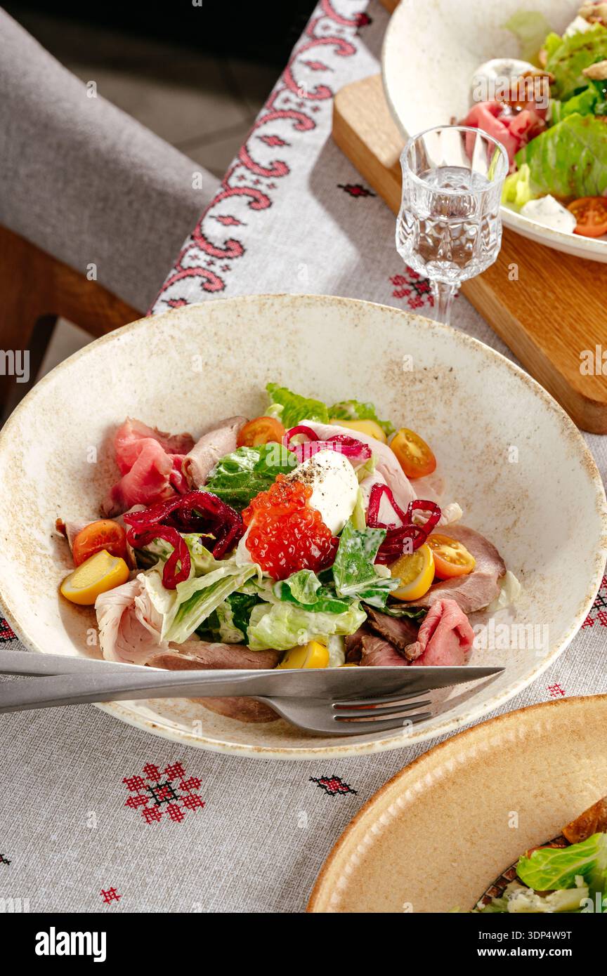 Salad grilled meat pomegranate hi-res stock photography and images - Alamy