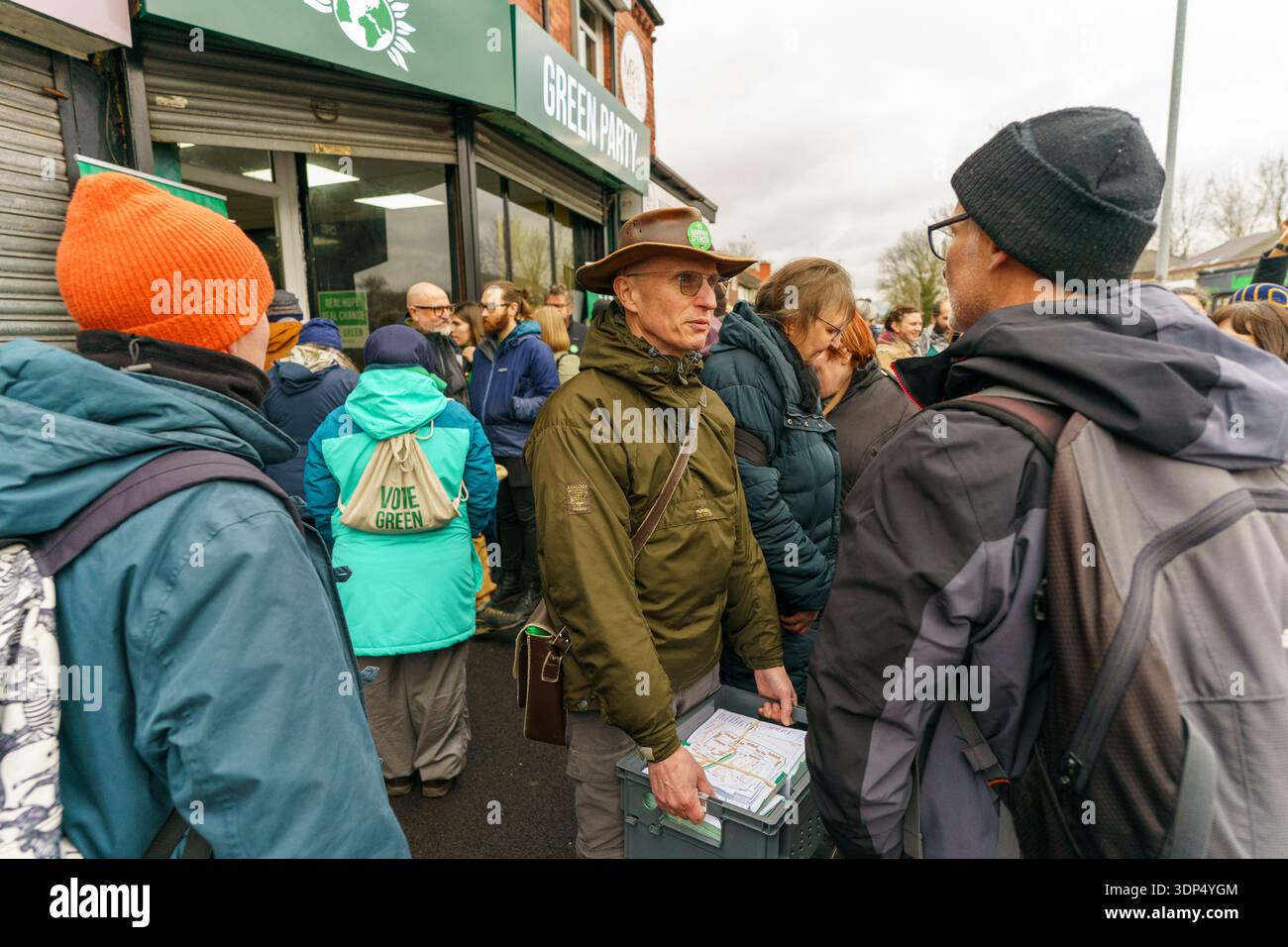 Manchester, UK, 13th Feb 2026: Supporters prepare to deliver leaflets ...