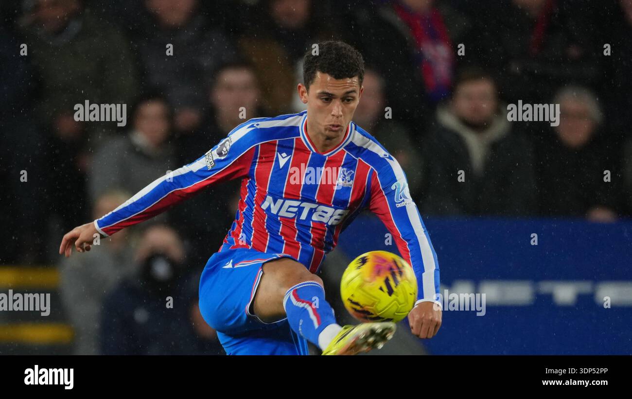 Crystal Palace's Brennan Johnson plays the ball during the English ...