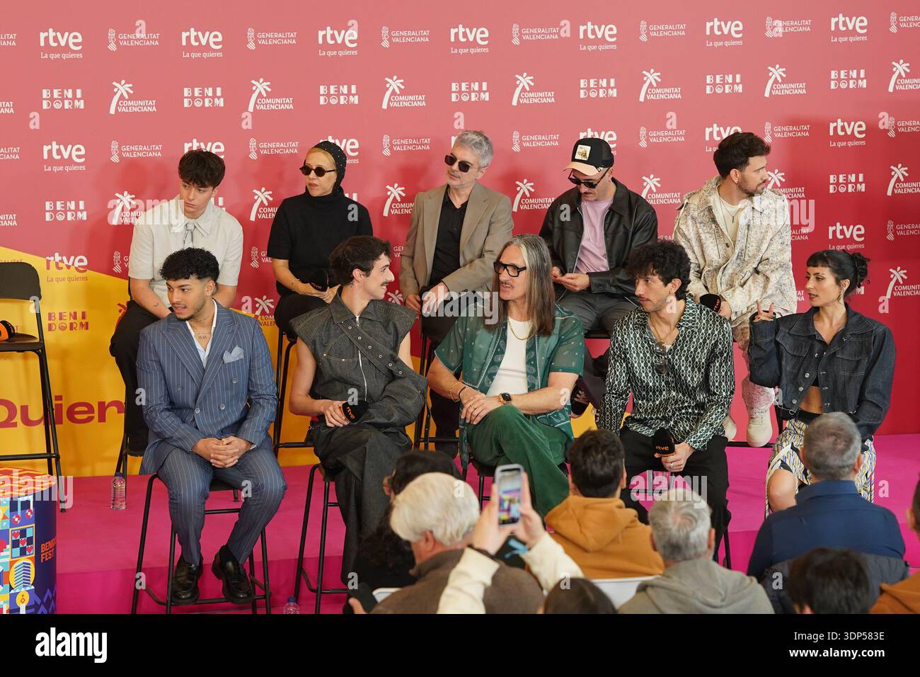Finalists of Benidorm Fest 2026 during a press conference at the ...