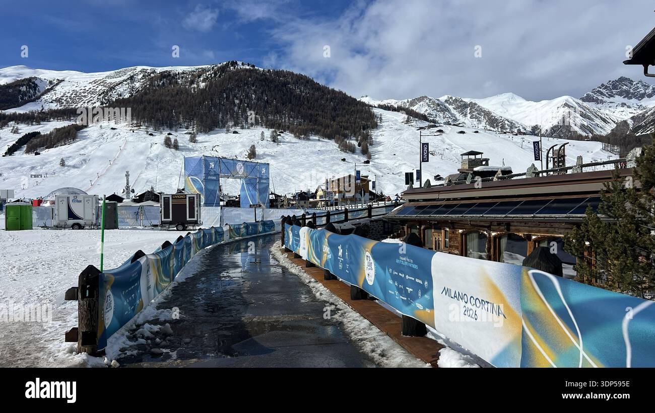 Livigno, Italy - February 12, 2026: Olympic event area in Livigno under ...