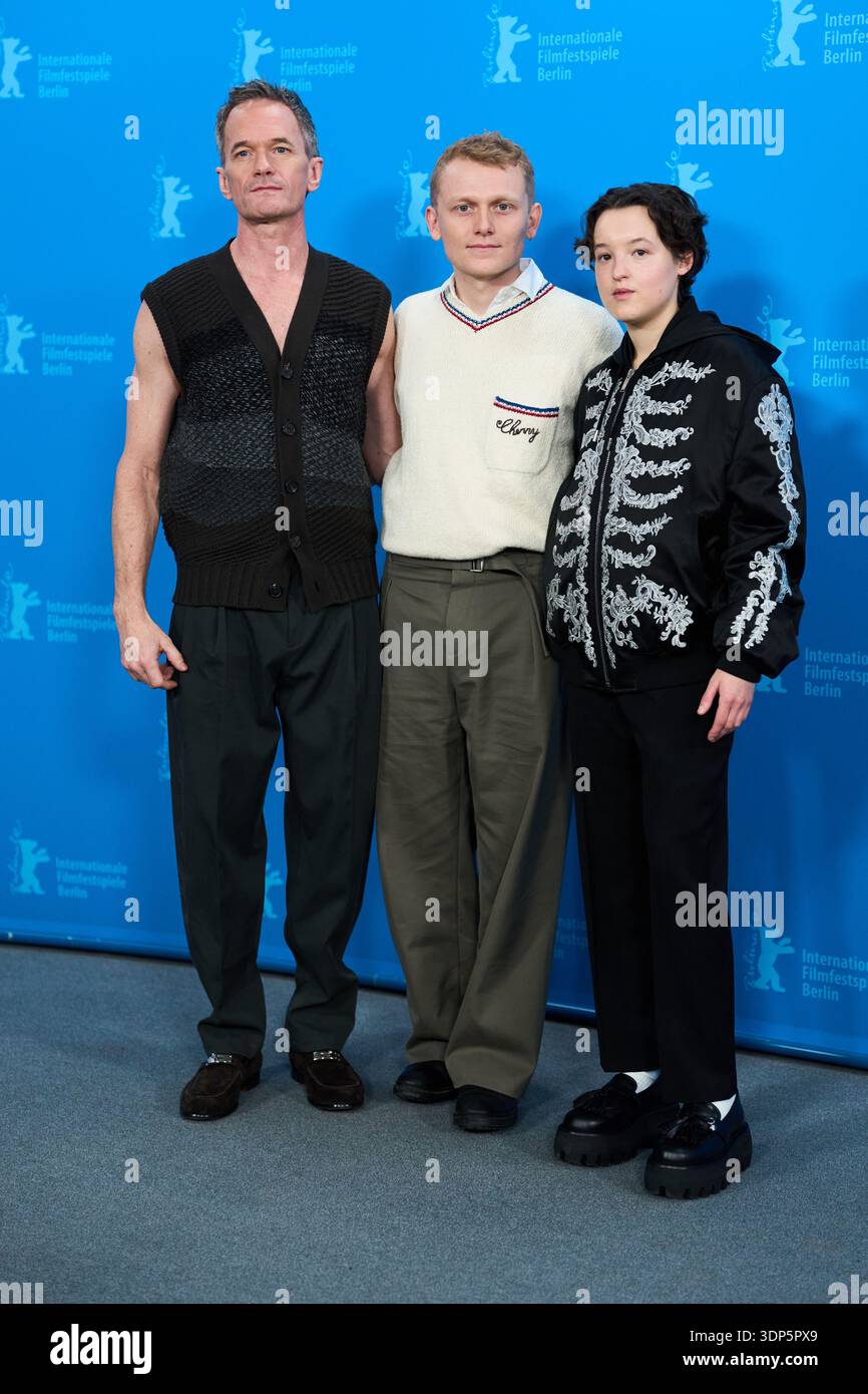 Neil Patrick Harris, from left, director George Jaques and Bella Ramsey ...