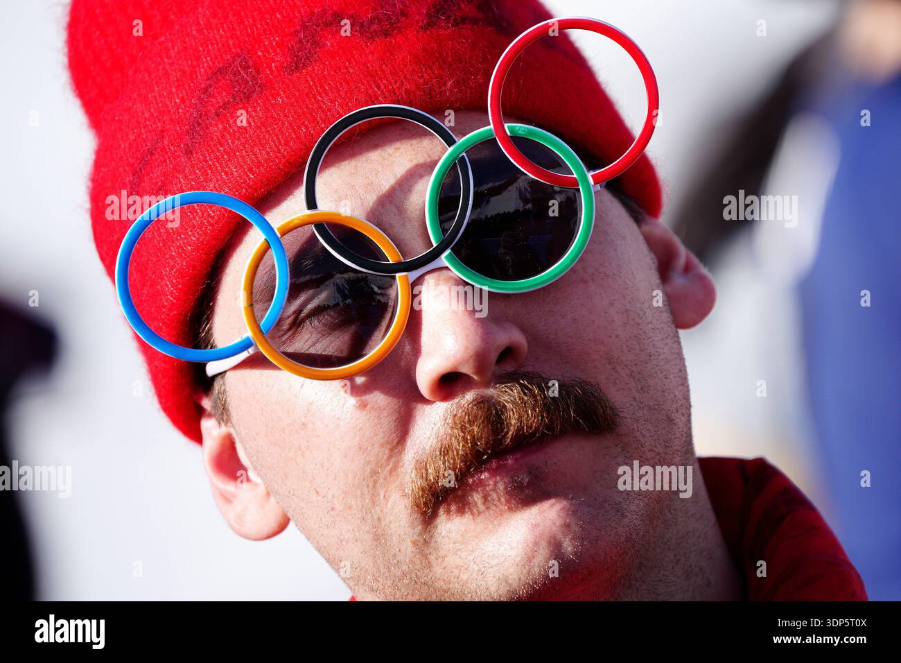 A spectator wearing Olympic Rings themed sunglasses during the Women's ...
