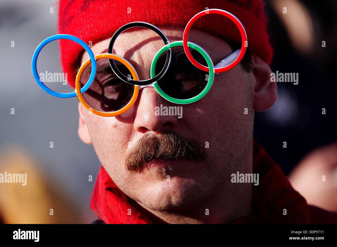 A spectator wearing Olympic Rings themed sunglasses during the Women's ...