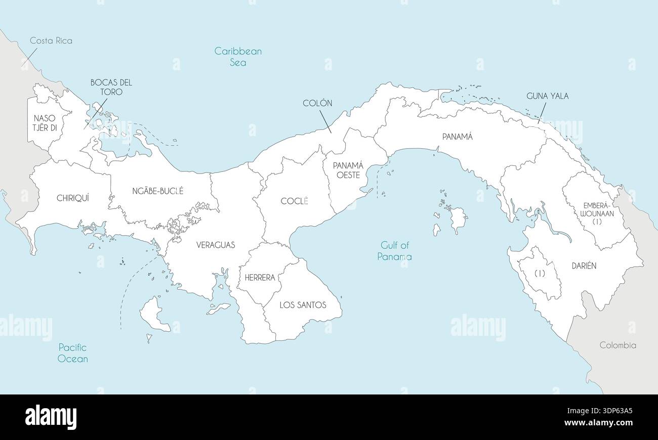 Vector map of Panama with provinces, indigenous regions and ...