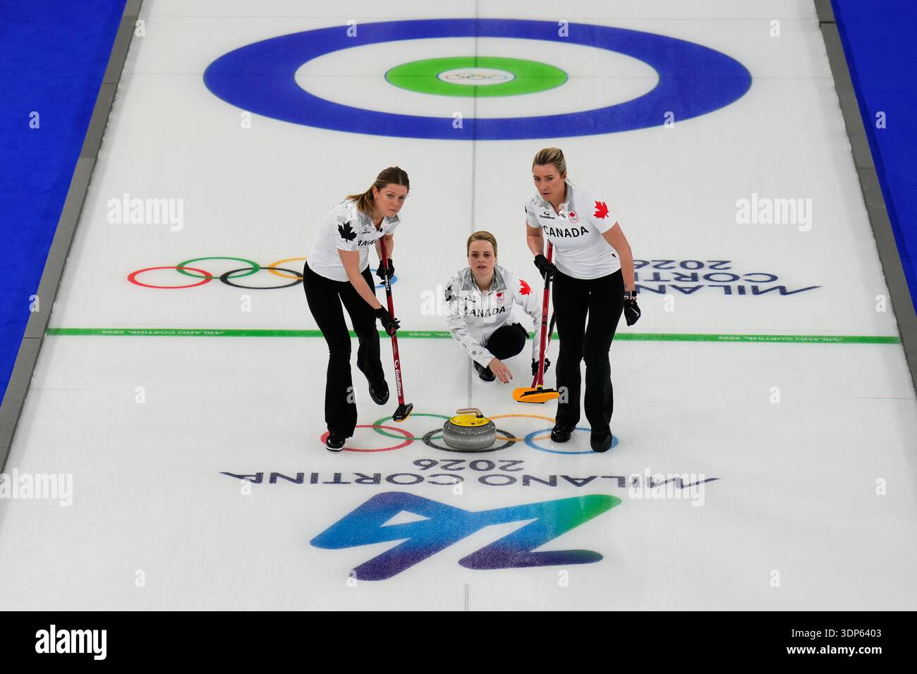Canada's Tracy Fleury, Emma Miskew and Sarah Wilkes compete during a ...