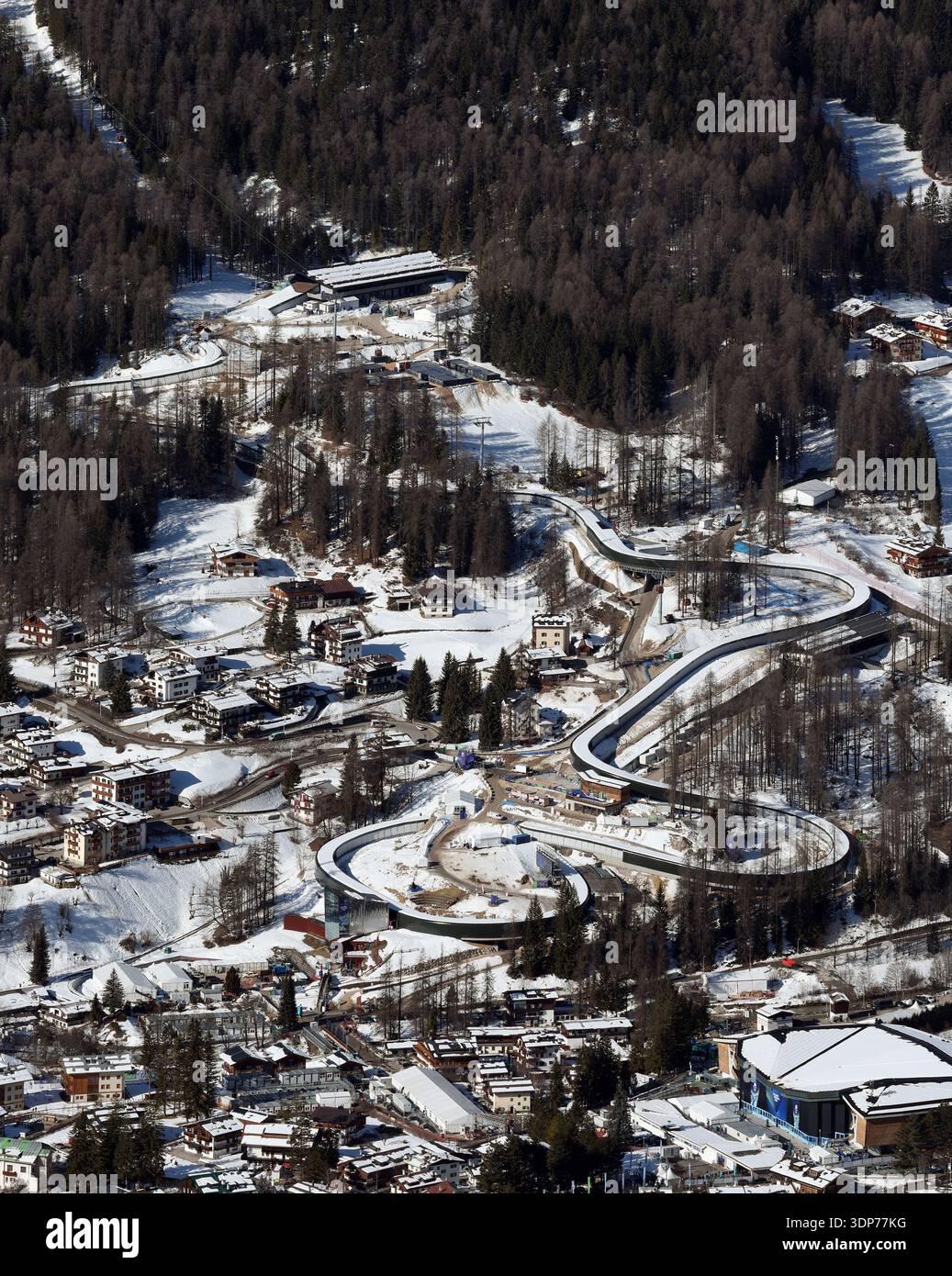 A general view of Cortina town from Faloria at the 2026 Winter Olympics ...