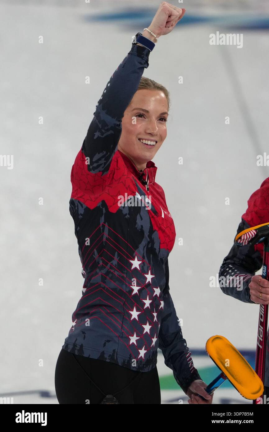 United States' Taylor Anderson-Heide reacts after the women's curling ...