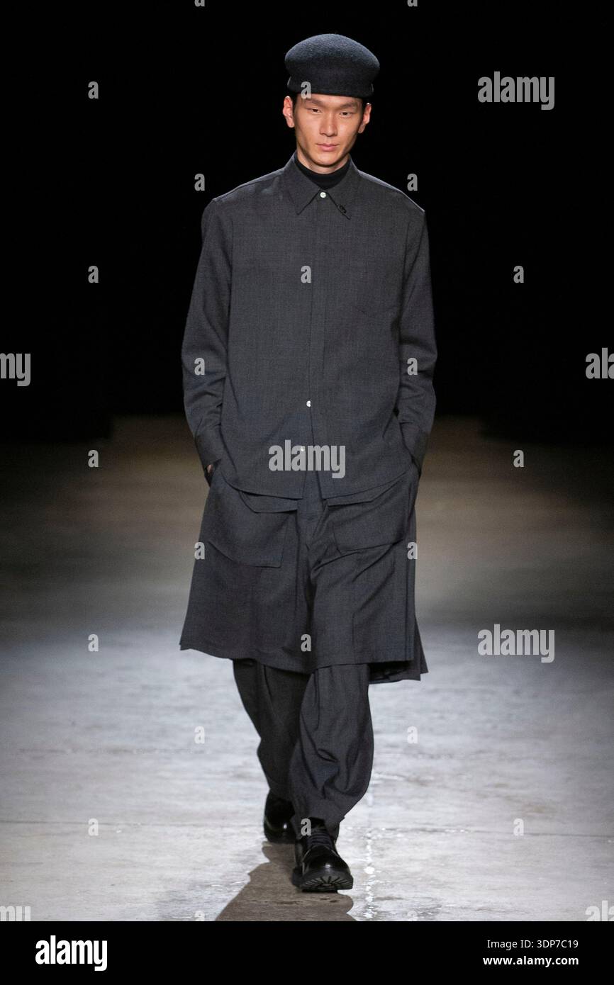 Model Junyeong Baek is seen on the catwalk at the Public School fashion ...