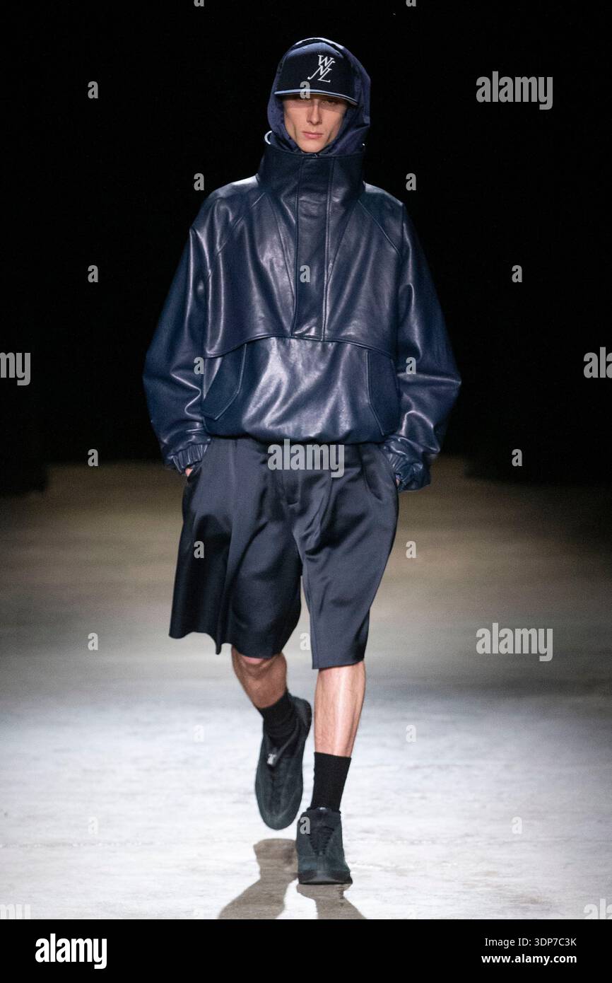 Model Luke Lenski is seen on the catwalk at the Public School fashion ...