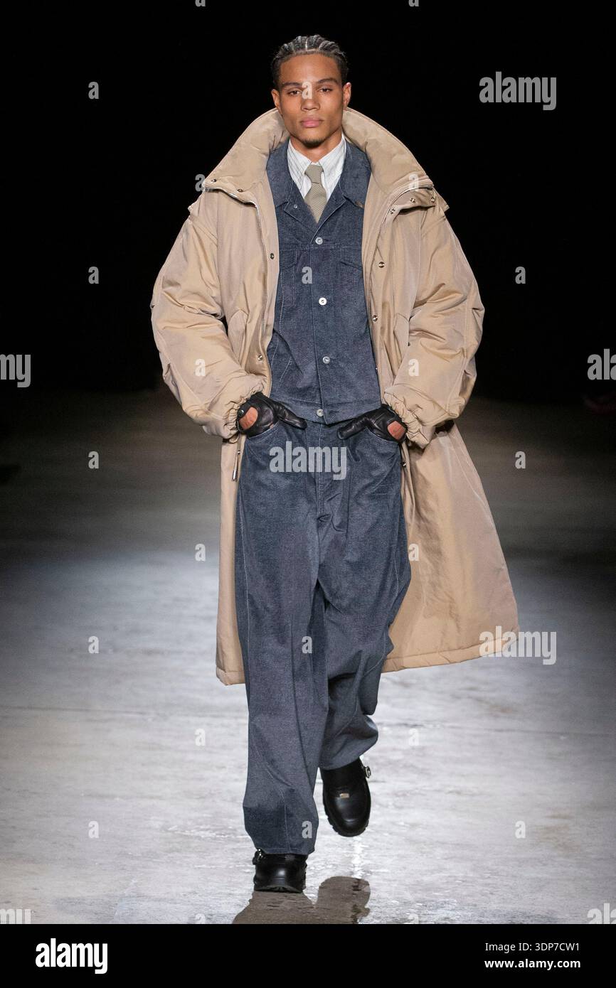 Model Reece Myles is seen on the catwalk at the Public School fashion ...