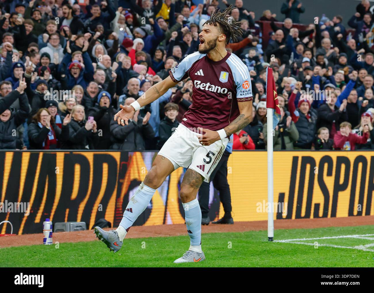 Aston Villa's Tyrone Mings celebrates their side's first goal of the ...