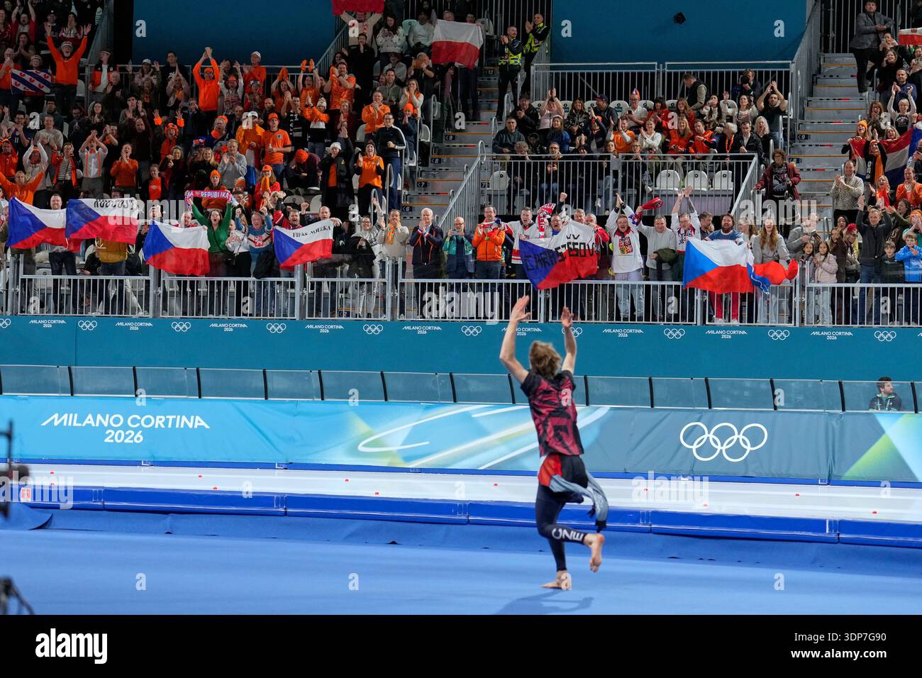 Metodej Jilek of Czechia celebrates with Czech fans after winning the ...