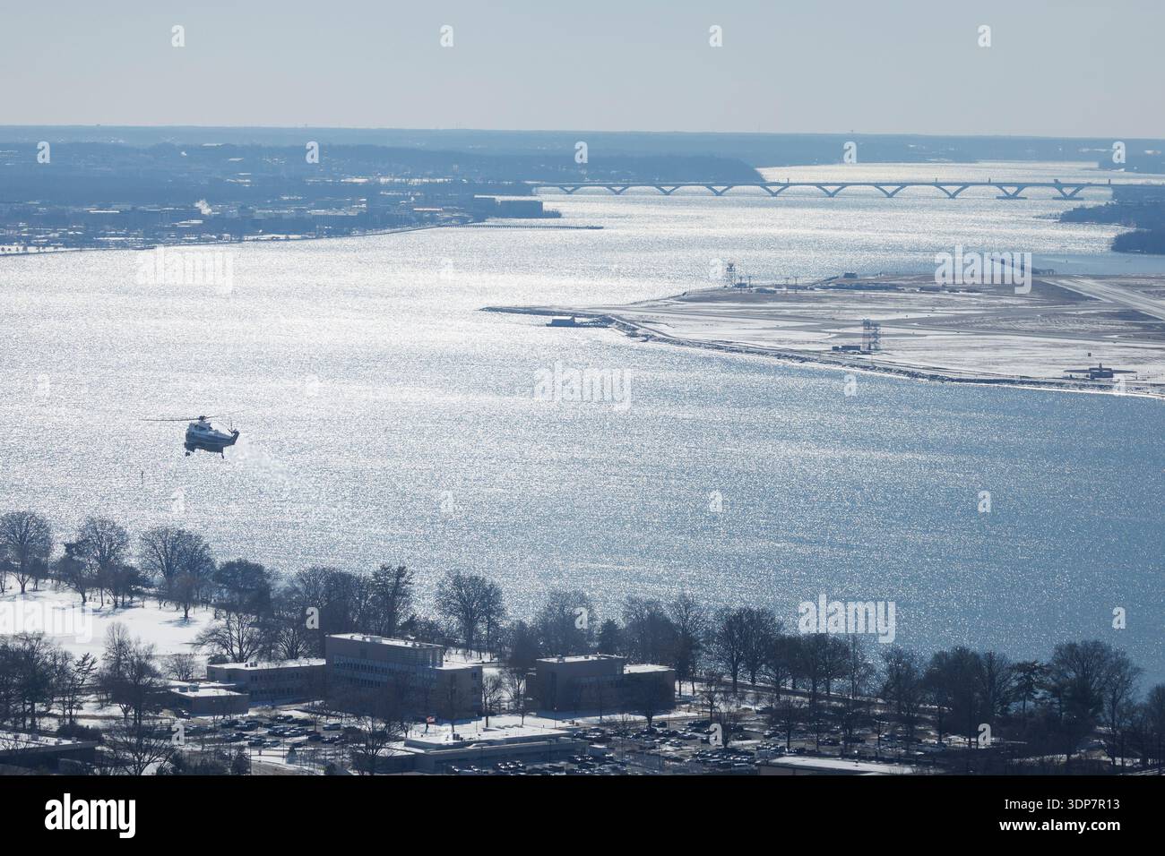 Marine One flies across the Potomac River with President Donald Trump ...