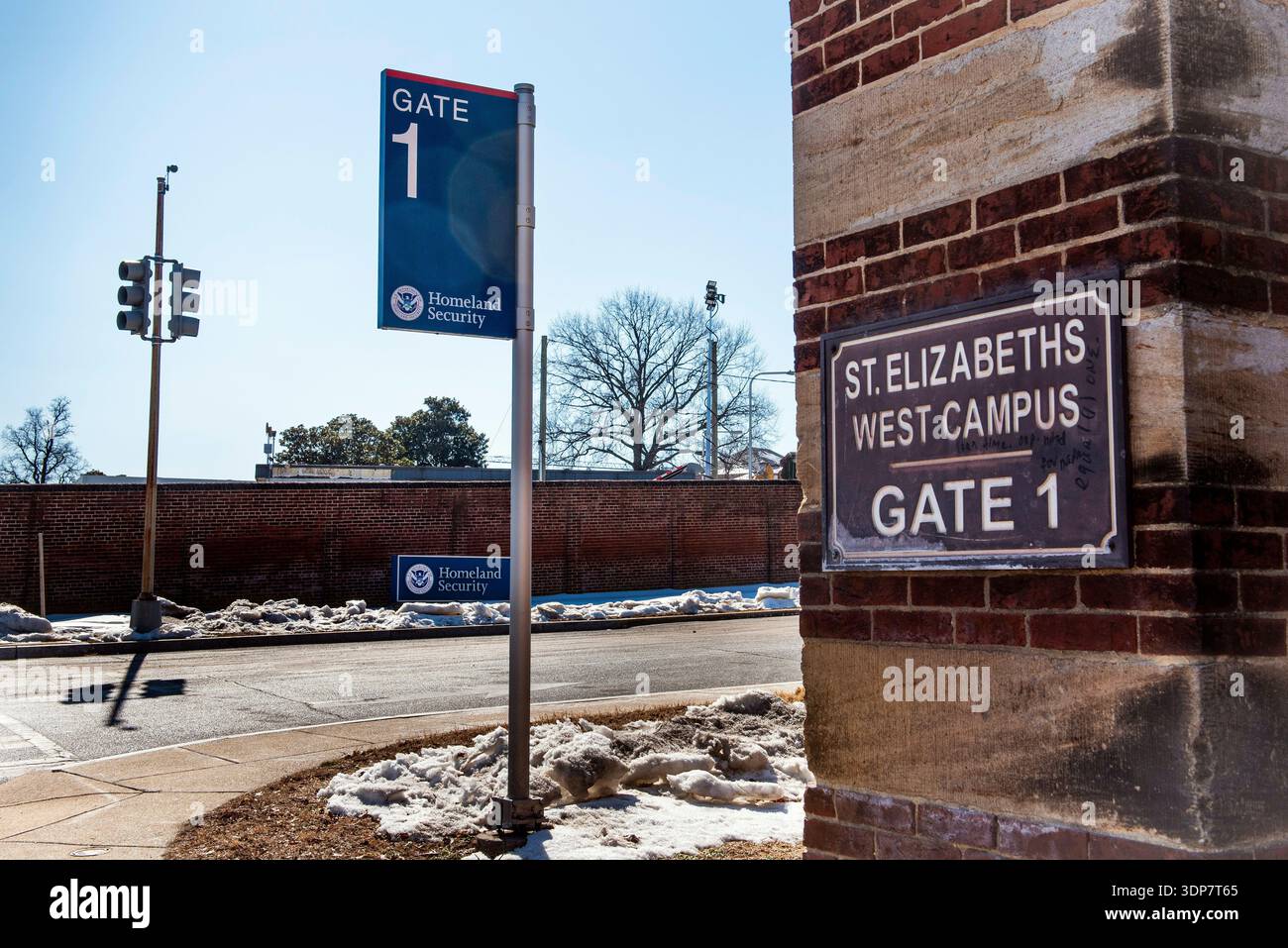Signs for the Department of Homeland Security (DHS) are seen on the ...