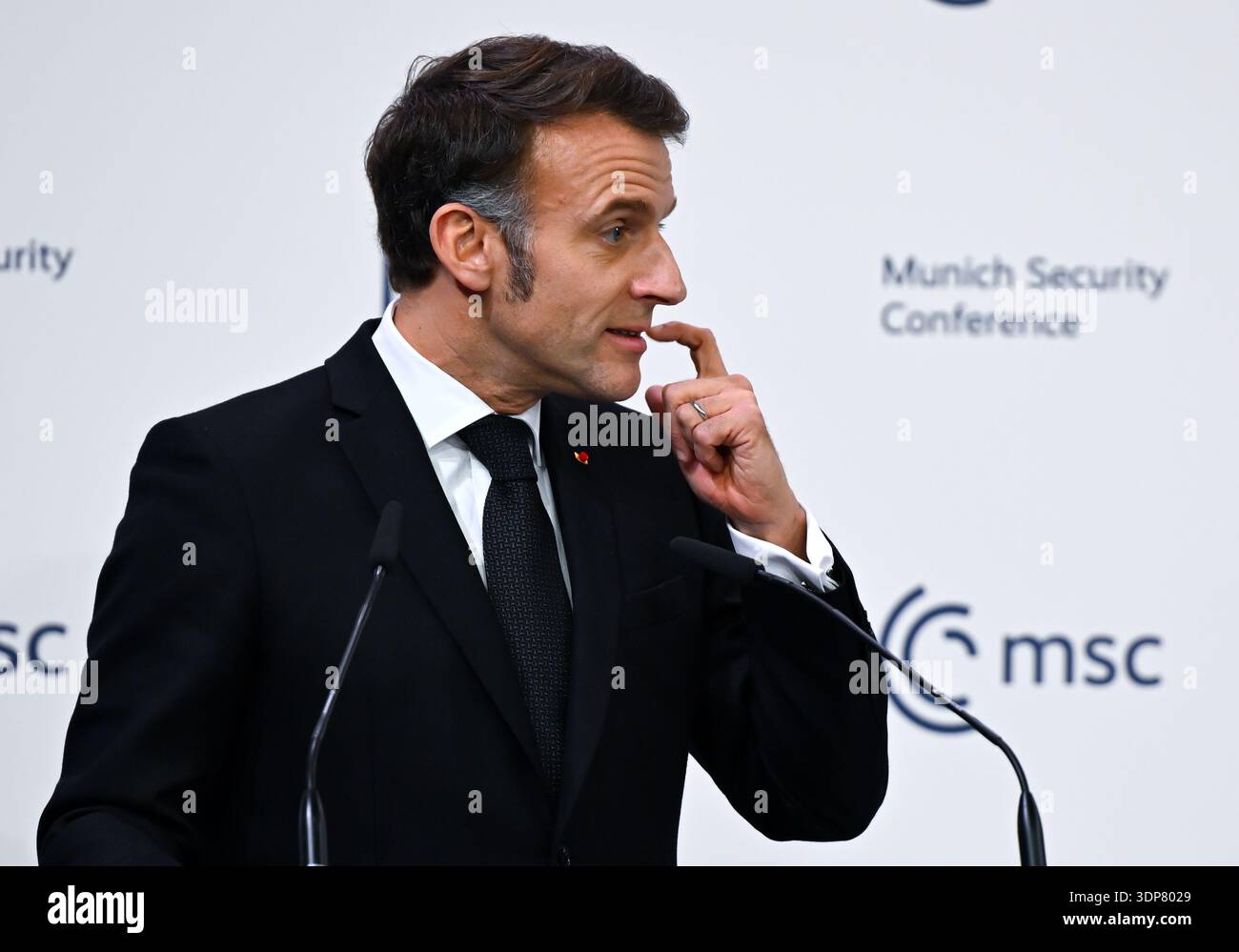 13 February 2026, Bavaria, Munich: Emmanuel Macron, President of France ...