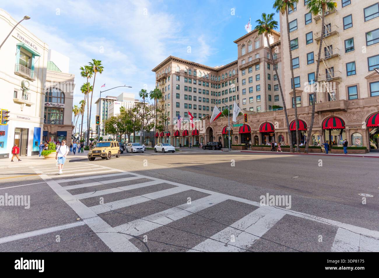Beverly Hills, California - January 21, 2026: Bustling street corner ...