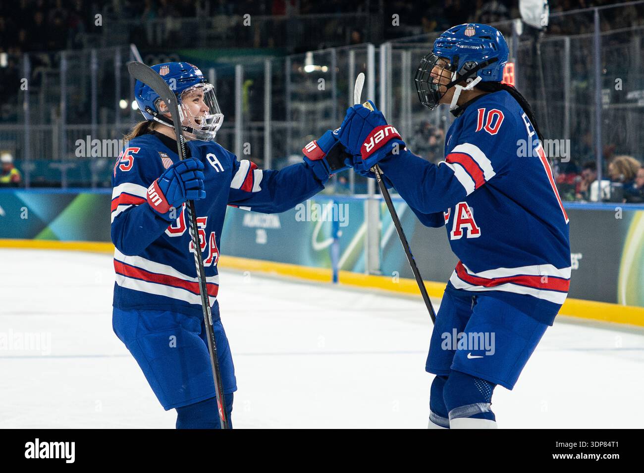 Alex Carpenter (25) of the United States celebrates her goal with Laila ...