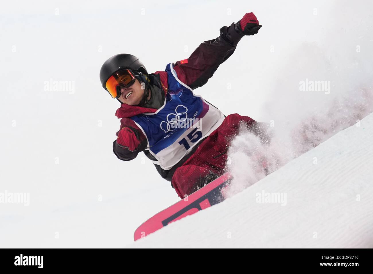 China's Wang Ziyang celebrates during the men's snowboarding halfpipe ...