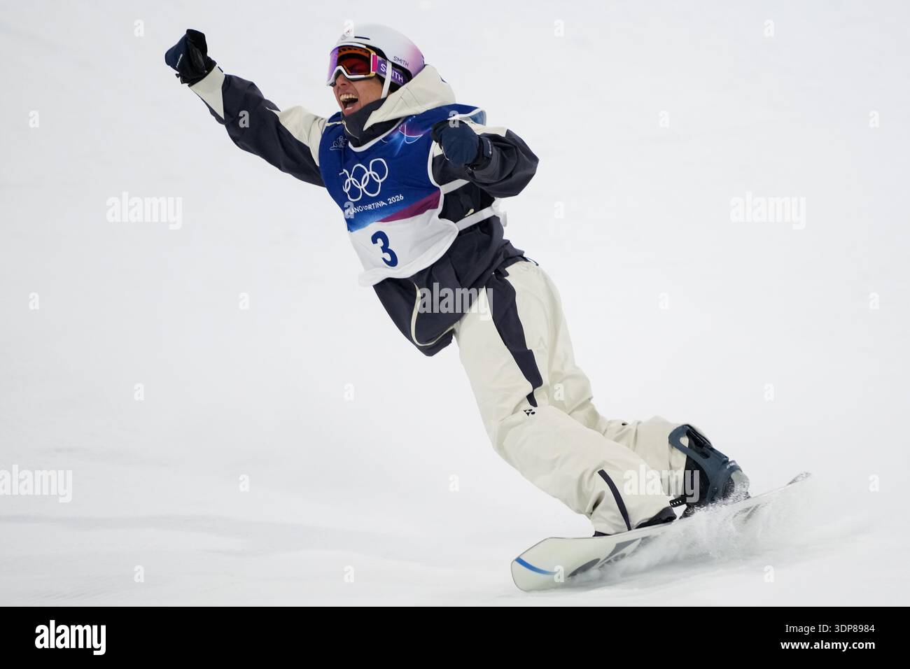 Japan's Ruka Hirano celebrates his run during the men's snowboarding ...