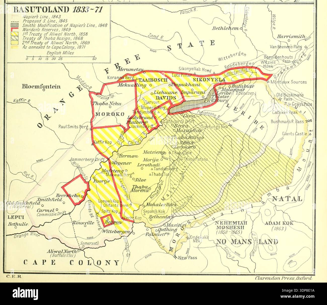 Basutoland 1833-1871 -- Vintage Atlas Map of South Africa Stock Photo ...