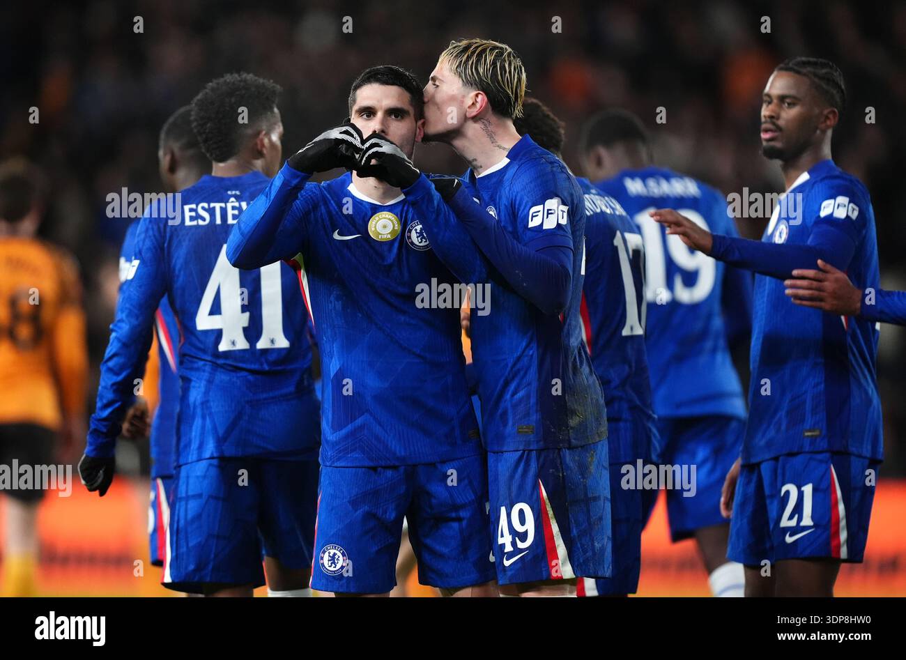 Chelsea's Pedro Neto (left) celebrates with team-mate Alejandro ...