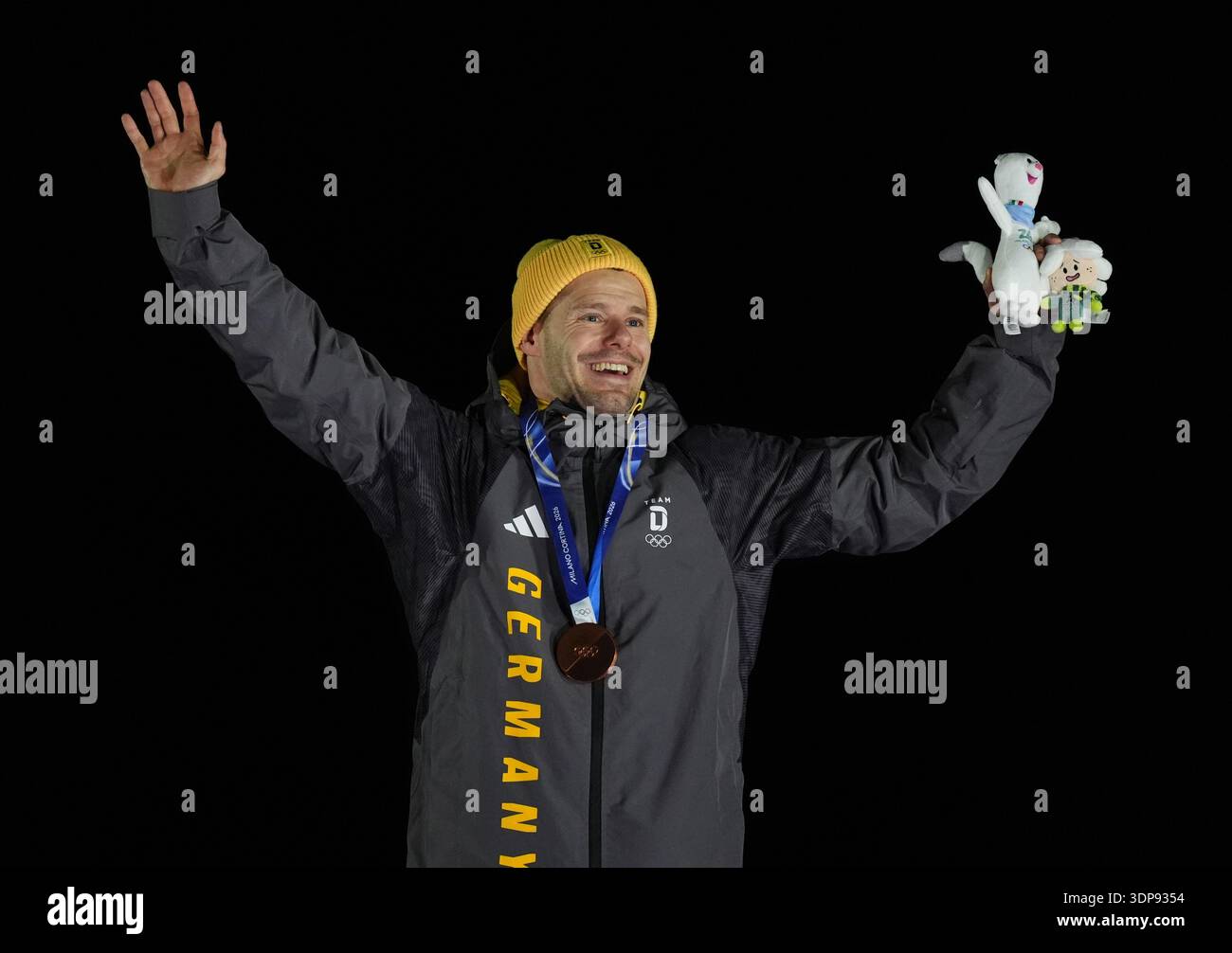 Germany's Christopher Grotheer on the podium with the silver medal ...