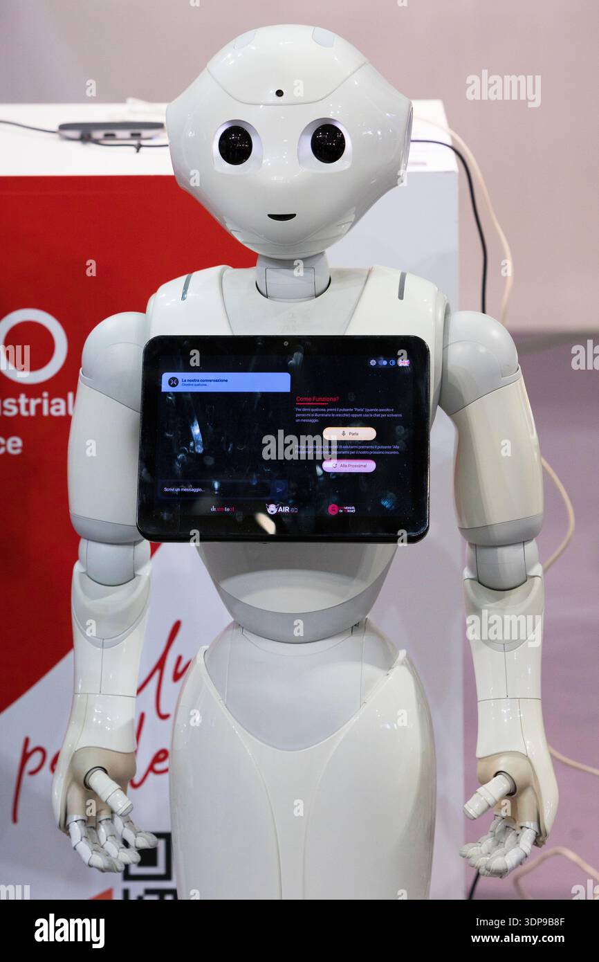 Torino, Italy. 13th February 2026. A humanoid robot by Maxtronics at ...