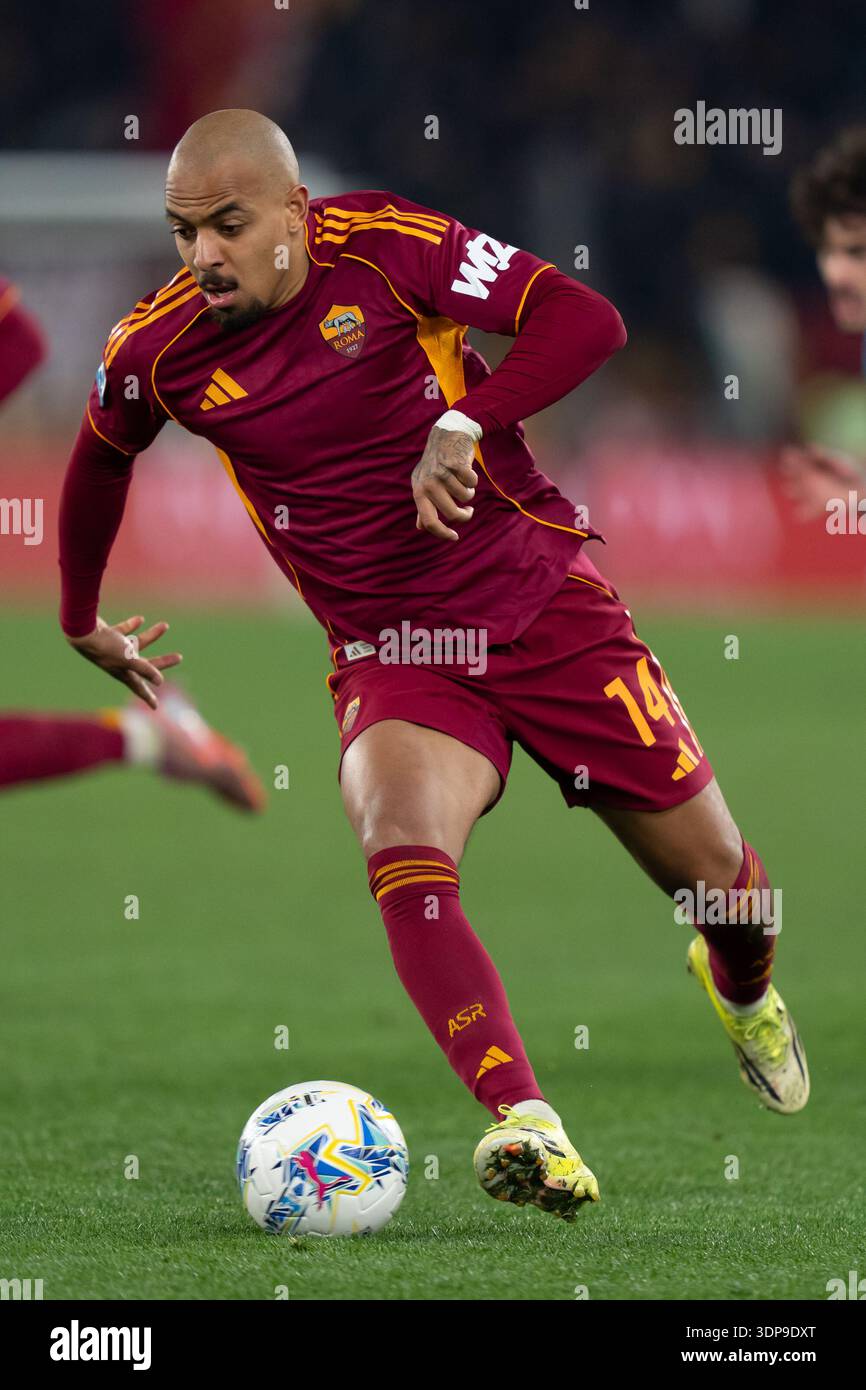 Donyell Malen of AS Roma in action during the serie Serie A Enilive ...