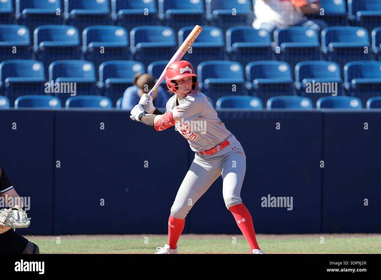Bradley's Emily Organ (9) at bat during an NCAA softball game against ...