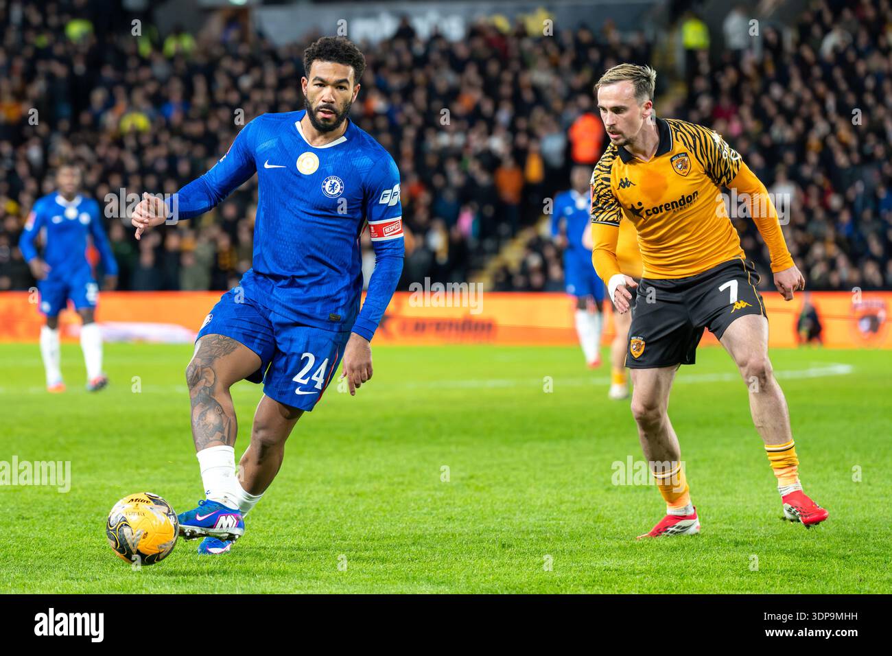 HULL, UK. 13th February 2026. Reece James Of Chelsea Liam Millar of ...