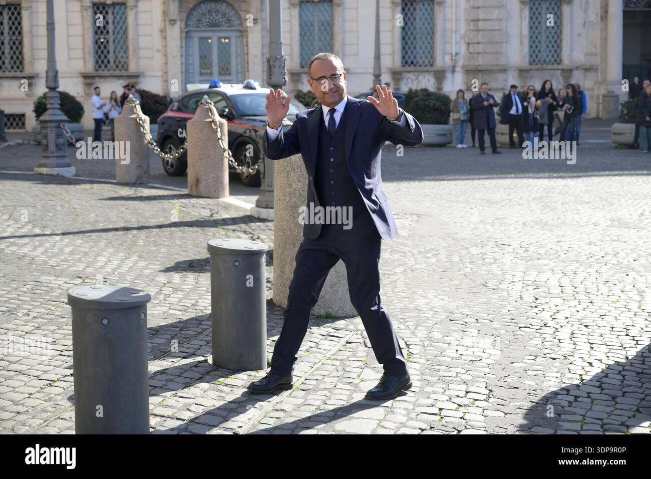 Carlo Conti arrives at the Quirinale to be received by the President of ...