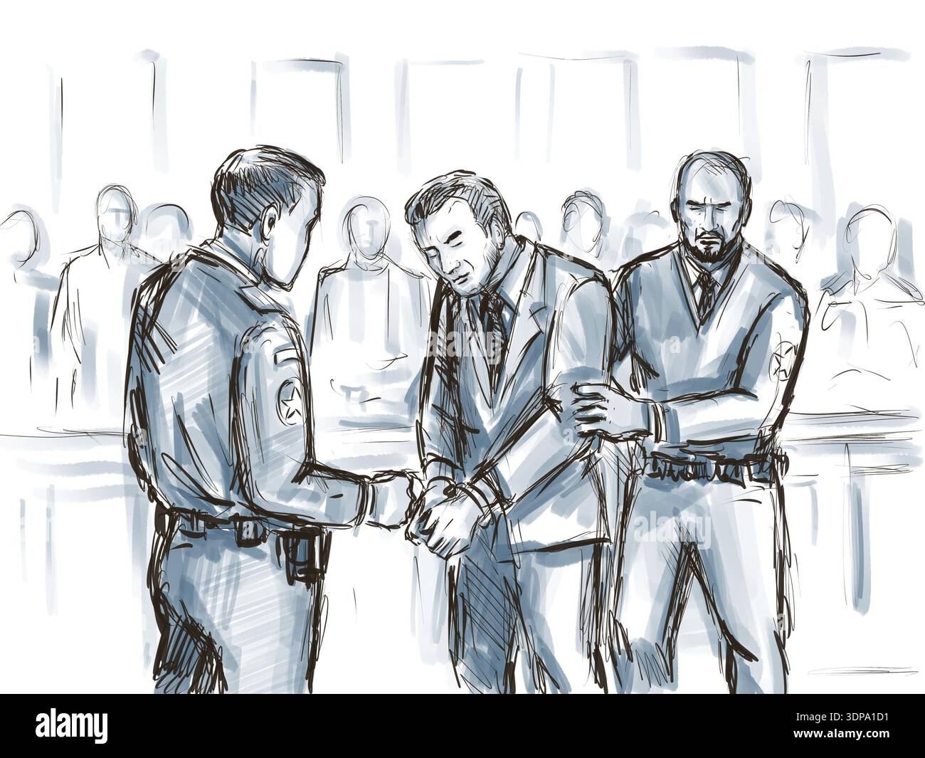 Pastel pencil pen and ink sketch illustration of an convicted defendant ...